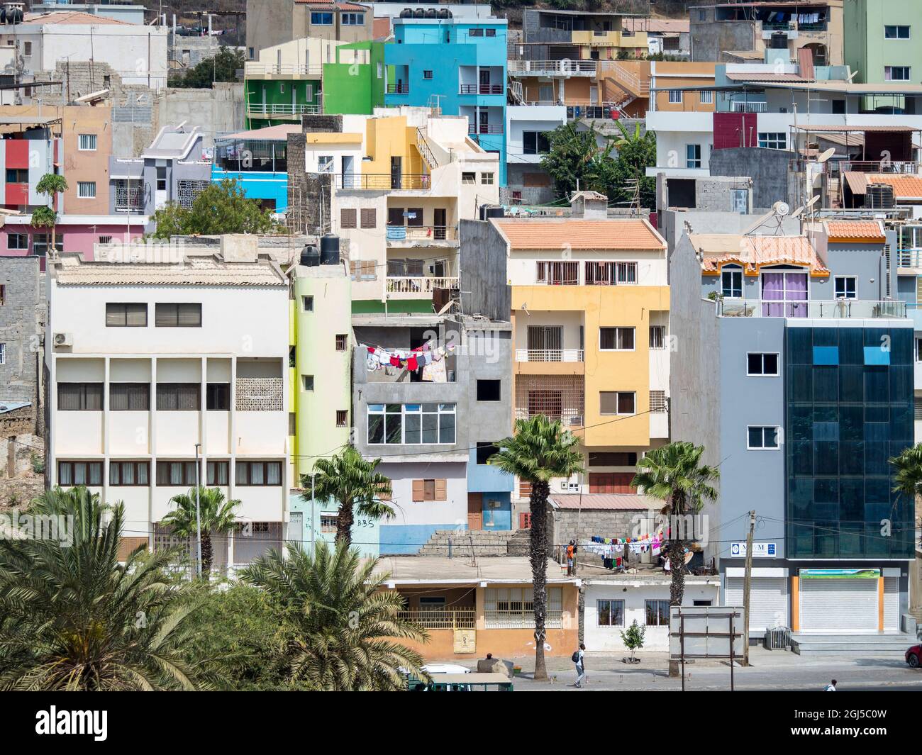 City view from Plato towards the western quarters. The capital Praia on ...