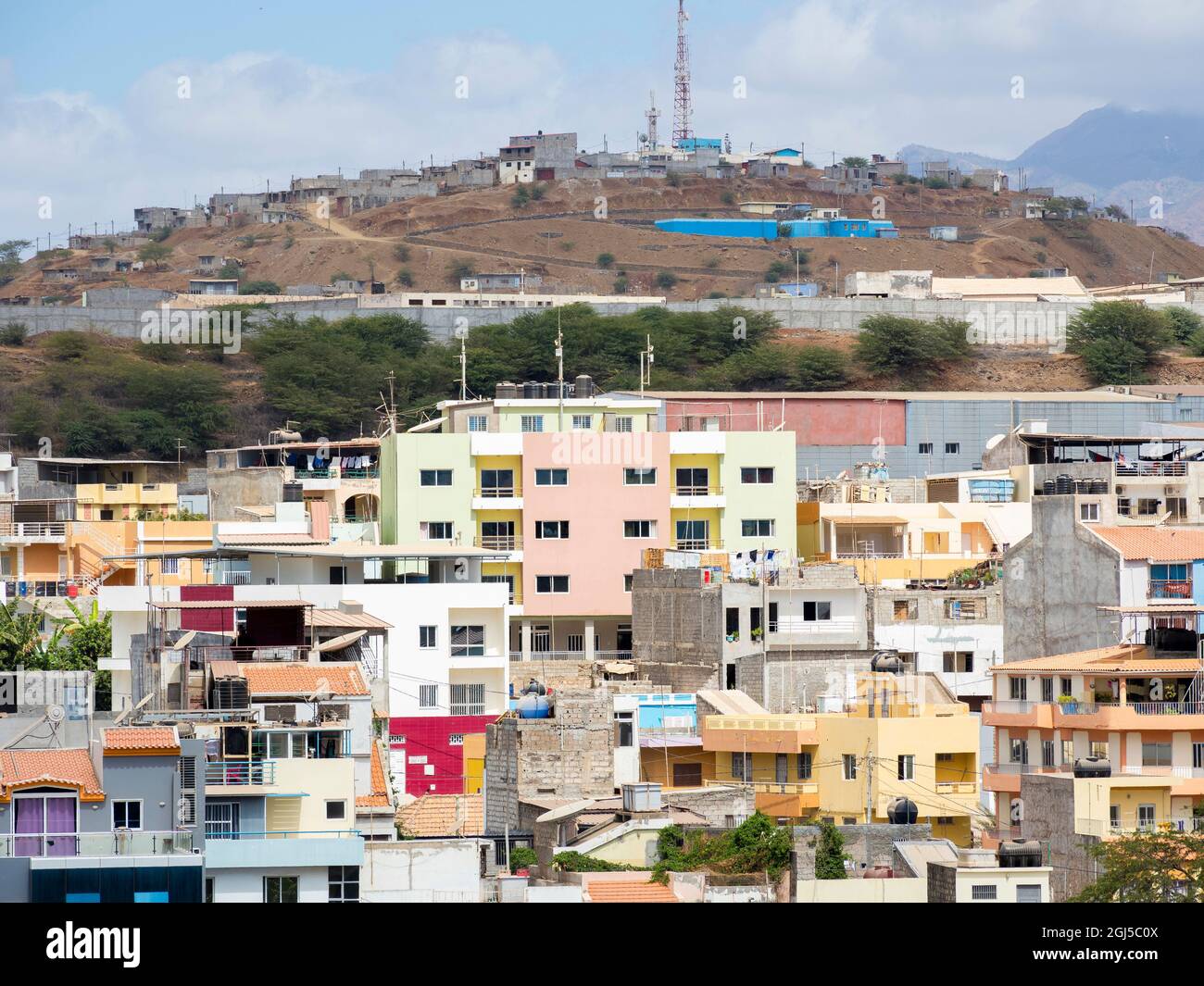 City view from Plato towards the western quarters. The capital Praia on ...