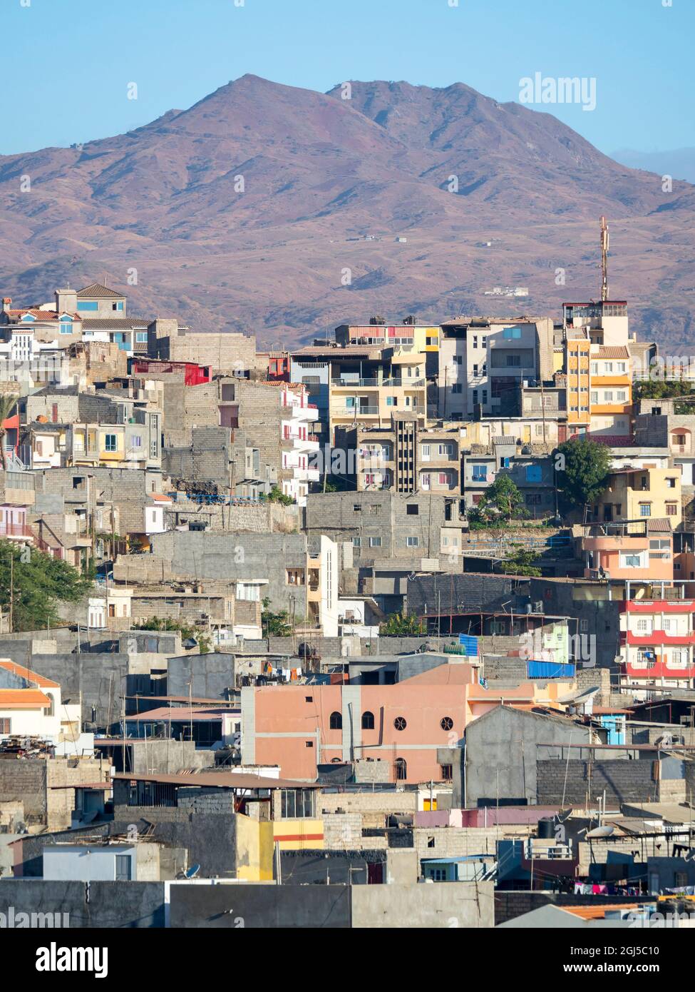 City view from Plato towards the western quarters. The capital Praia on ...