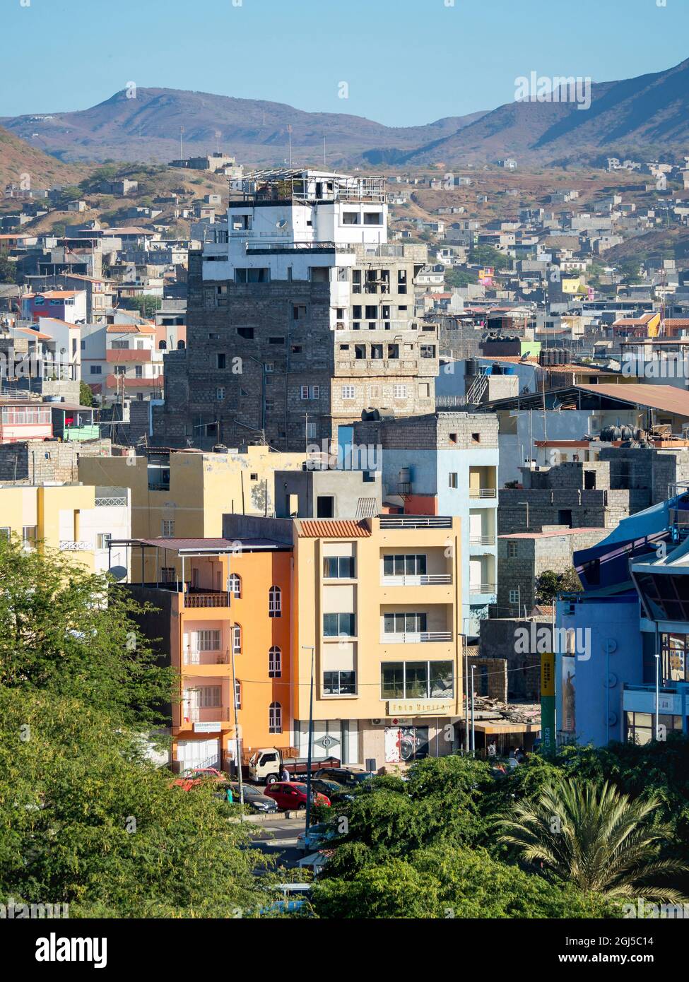 City view from Plato towards the western quarters. The capital Praia on ...