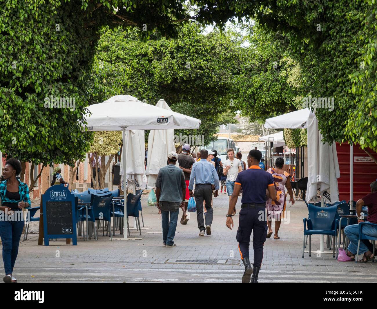 Pedestrian area in Plato. The capital Praia on Santiago Island (Ilha de ...