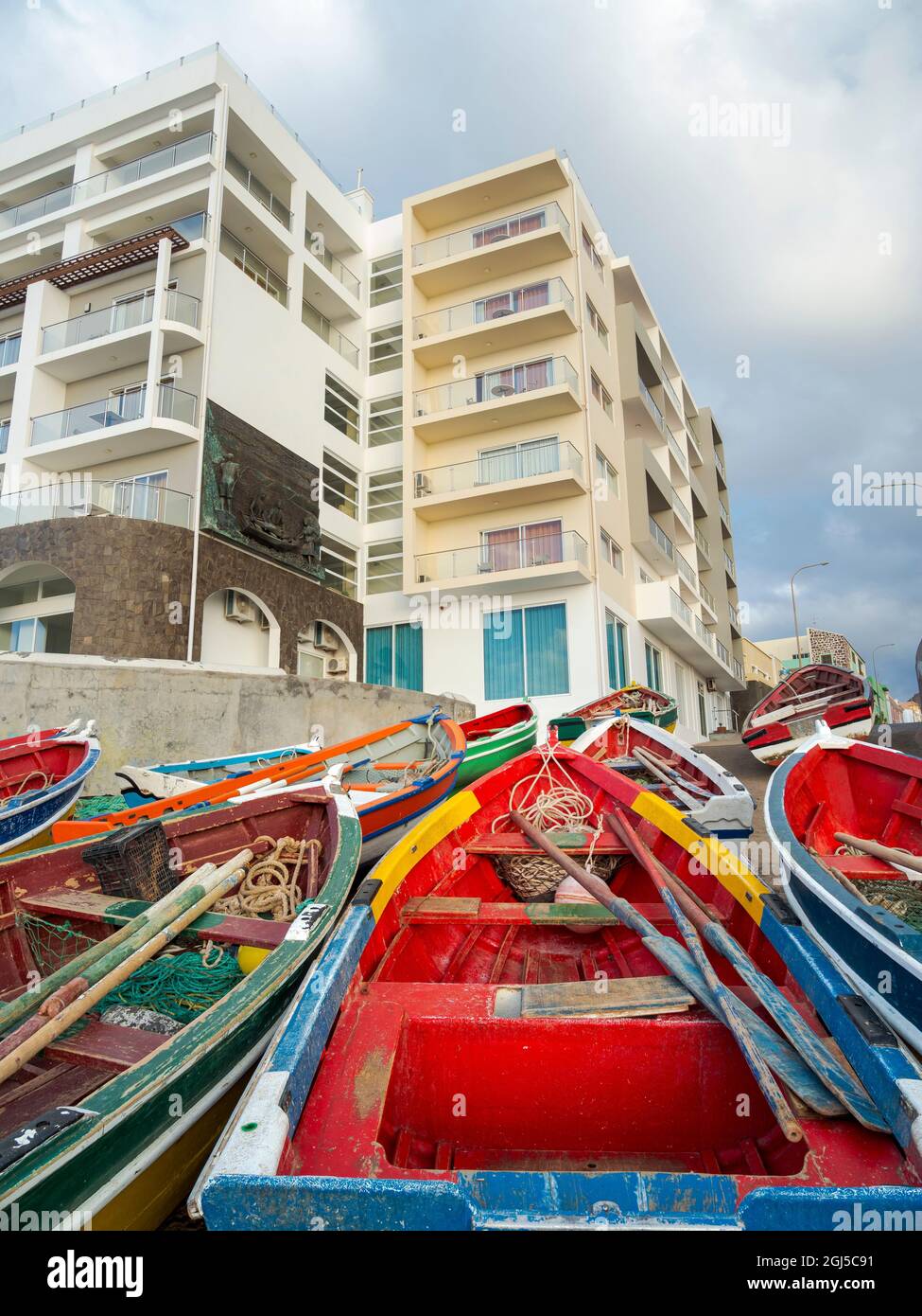 Harbor with traditional colorful fishing boats. Town Ponta do Sol ...