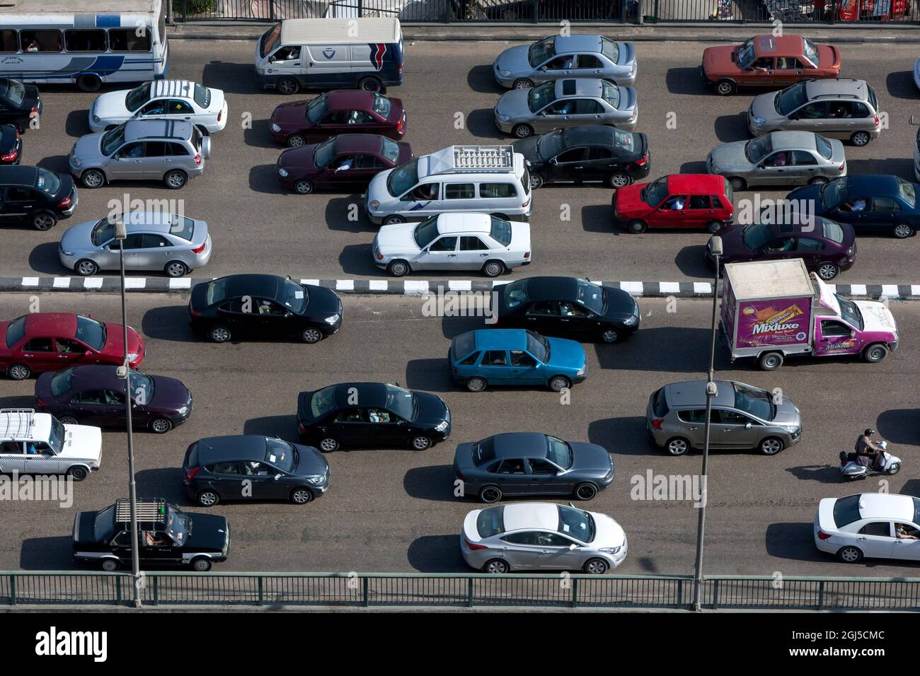 Peak hour traffic gridlock leading on and off the 6th October Bridge ...