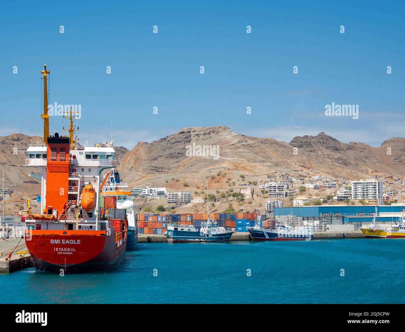 The new port facility. City Mindelo, a seaport on the island Sao ...