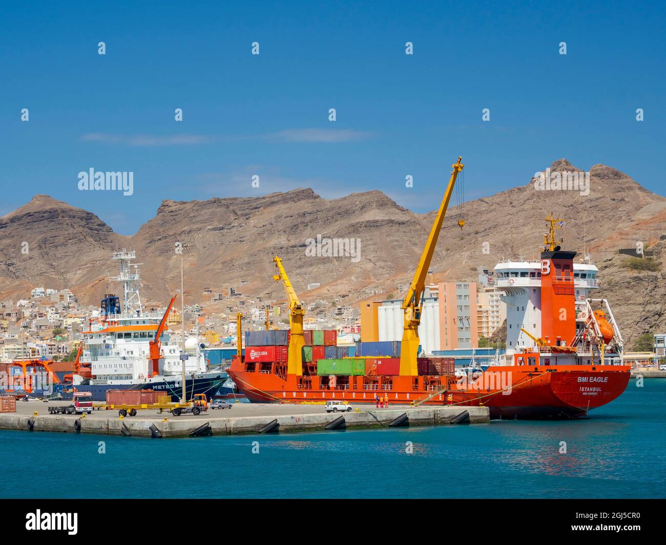 The new port facility. City Mindelo, a seaport on the island Sao ...