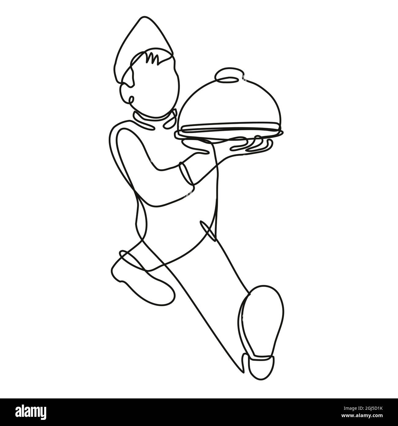 Waiter or Food Server Serving a Food Platter Front View Continuous Line ...