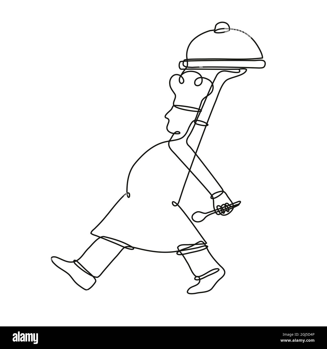 Chef Cook or Baker Serving a Food Platter Side View Continuous Line ...