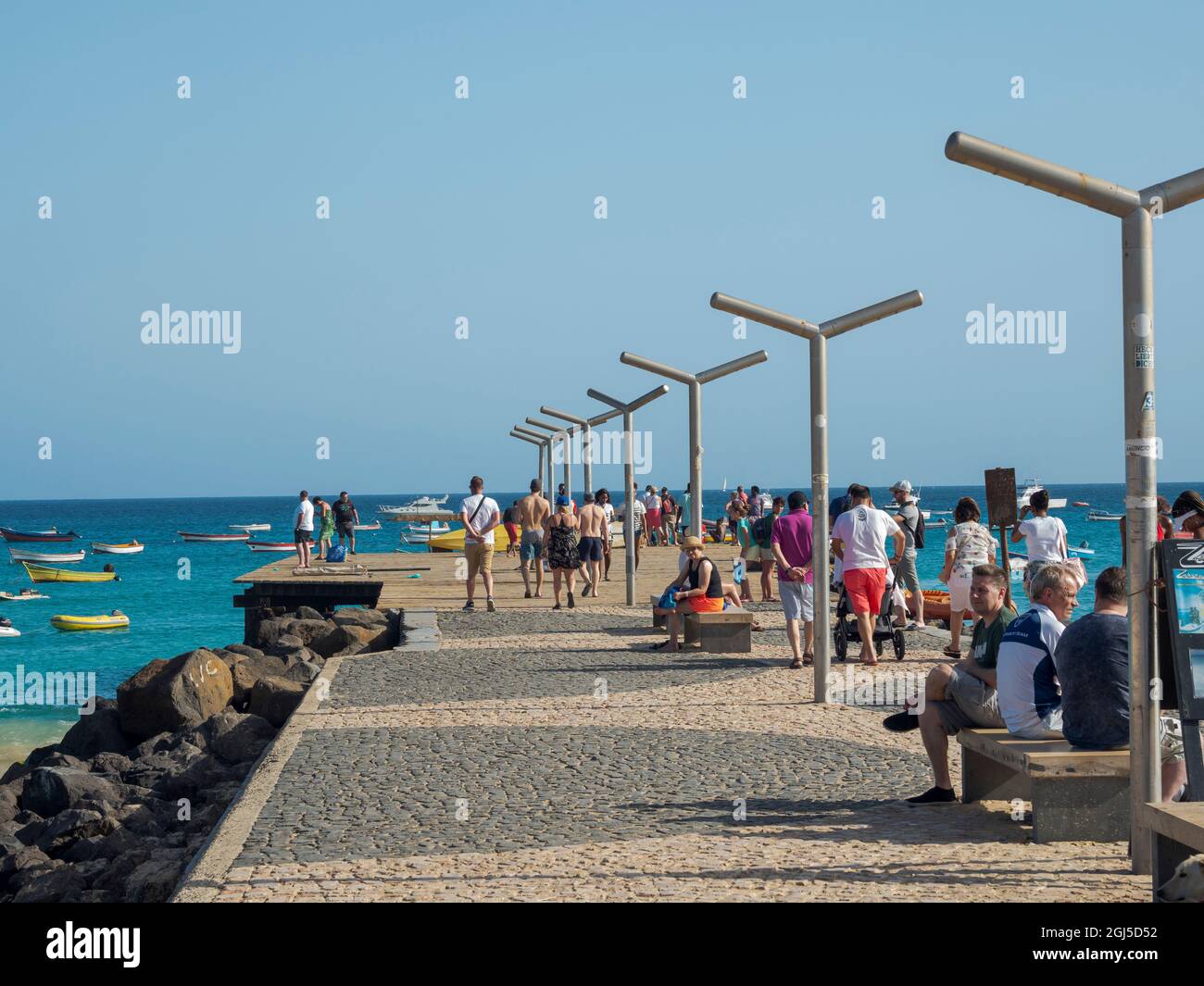 The jetty at the beach Praia de Santa Maria. The island Sal, Cape Verde ...