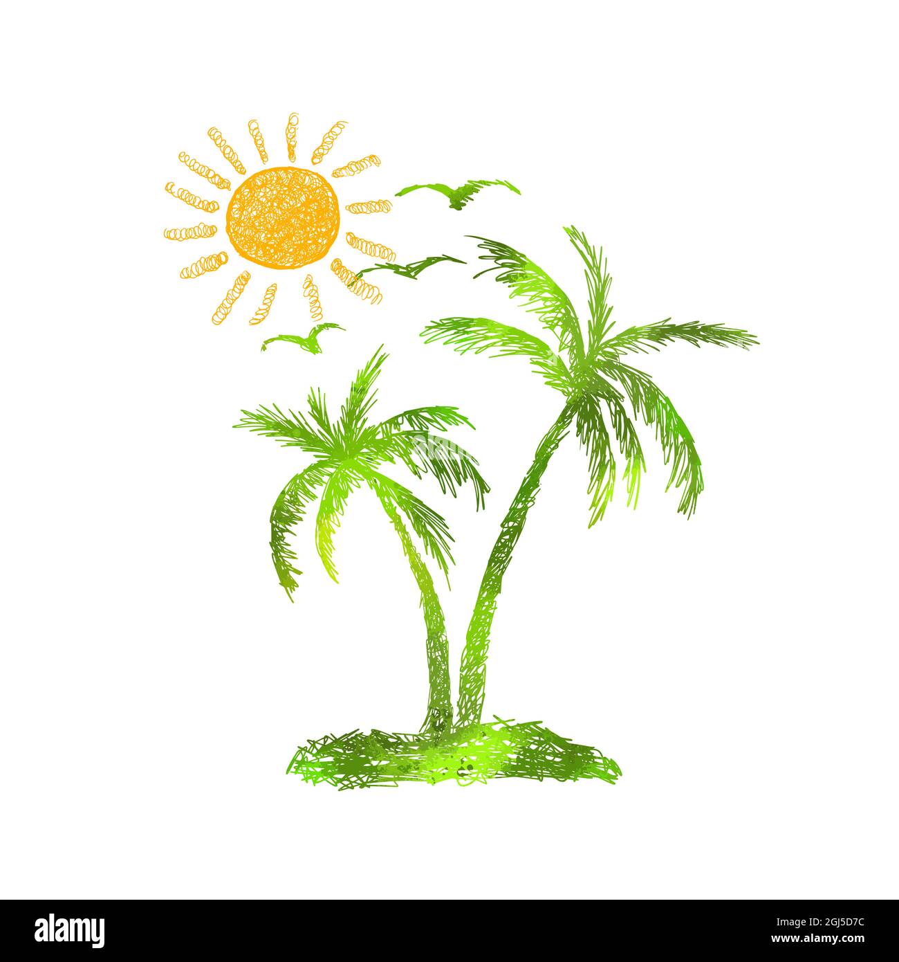 Palm trees, sun and seagulls. Vector illustration Stock Vector Image ...