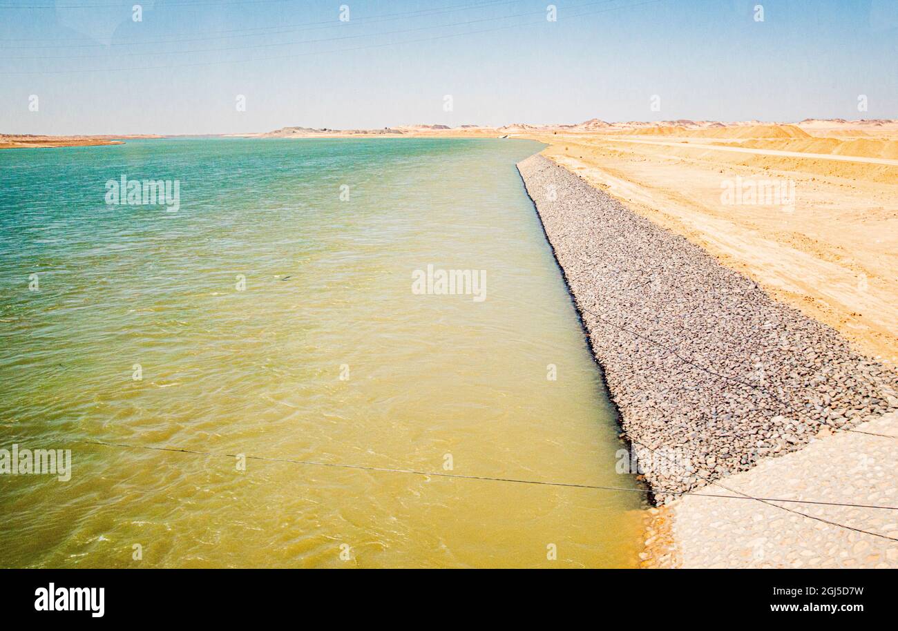 Upper Egypt, Sahara Desert. Bus trip from Aswan Airport to Abu Simbel ...