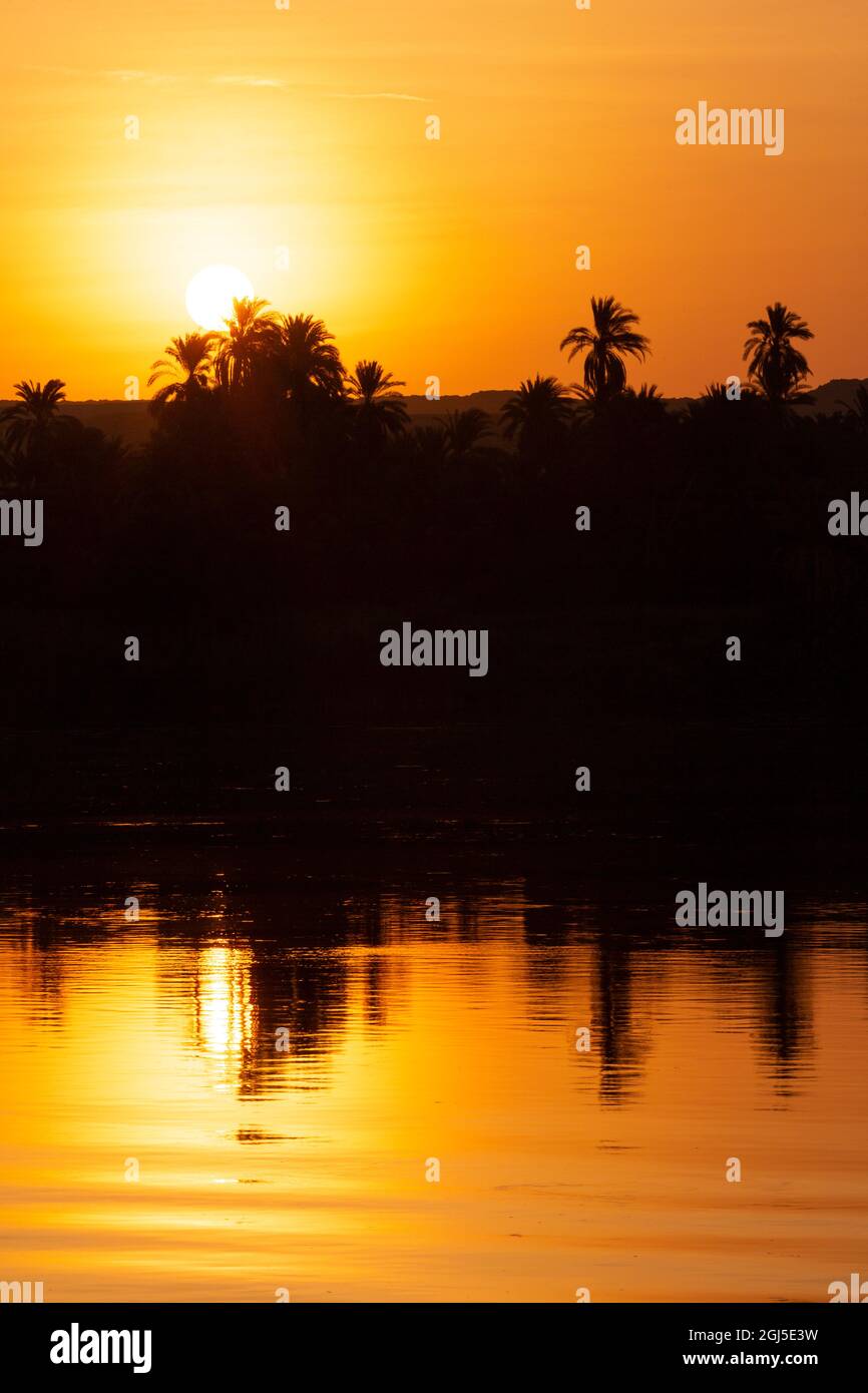 Egypt. Nile River at sunset. Nile River cruise. (Editorial Use Only ...