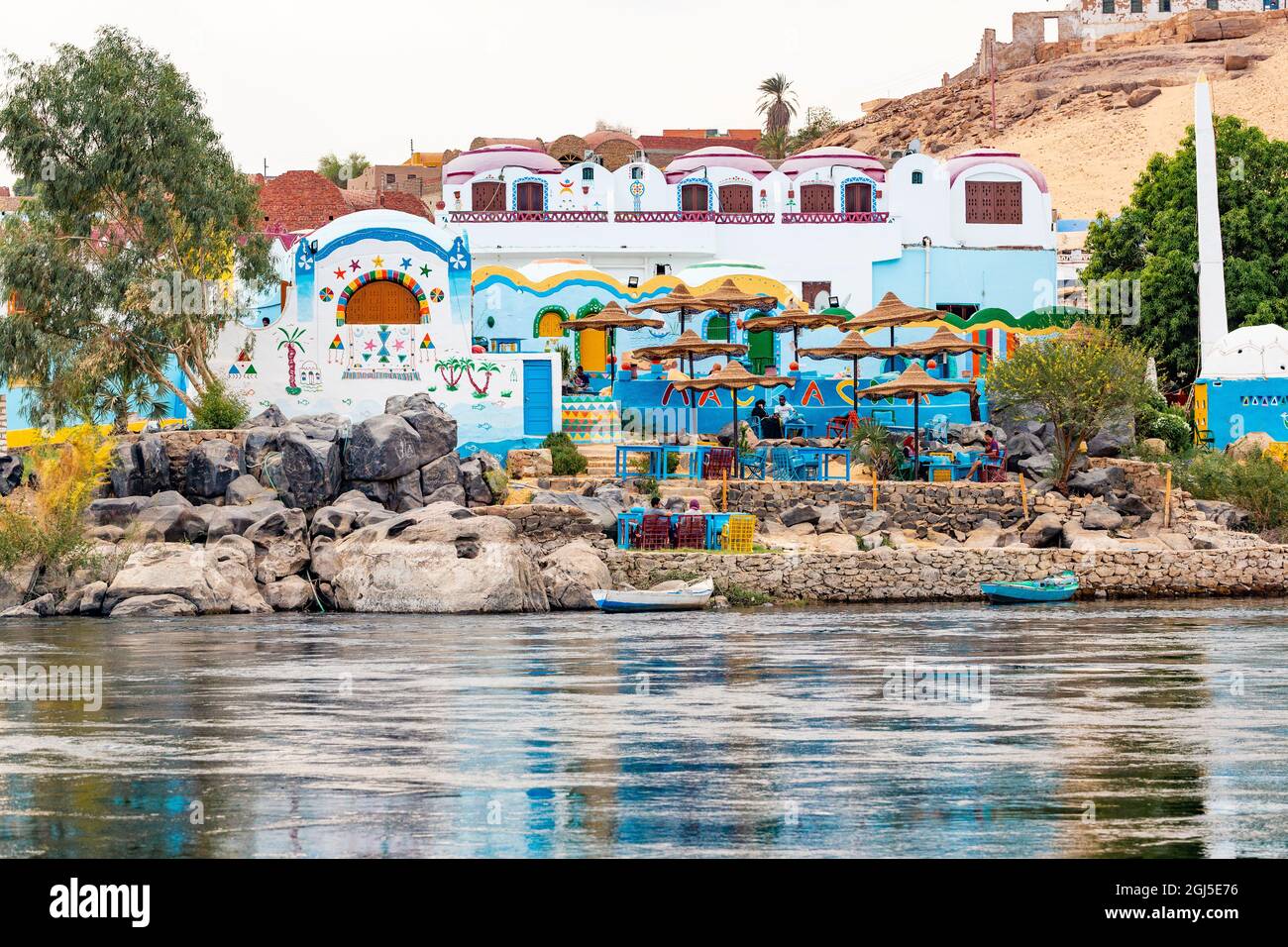 Egypt. Nubian village on Elephantine Island, located in the Nile River ...