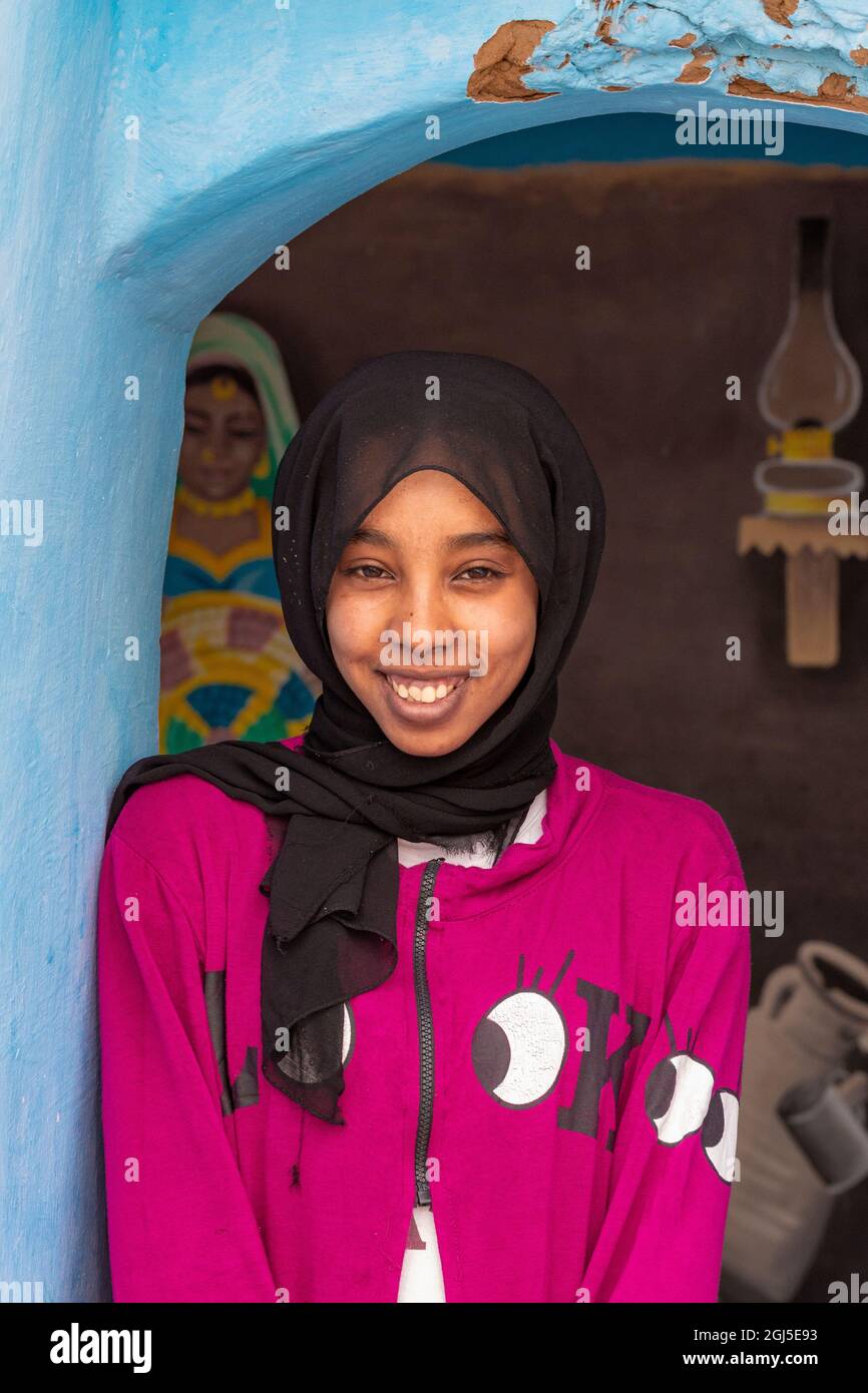 Egypt. Nubian woman. Nubian Village on Elephantine Island, located in ...