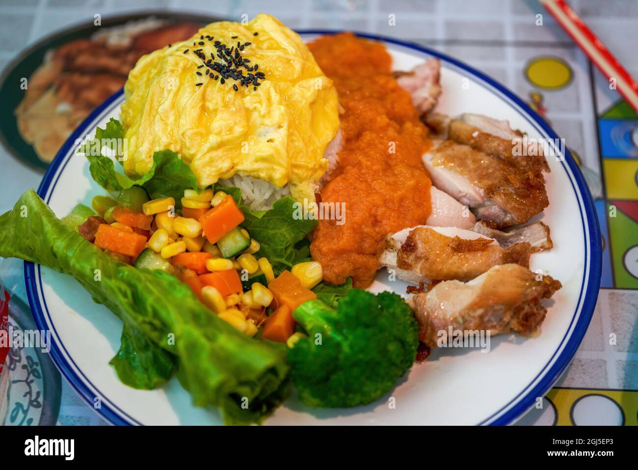 Vegetable Teriyaki Chicken Chop Dish Head Rice in a Hong Kong Tea ...