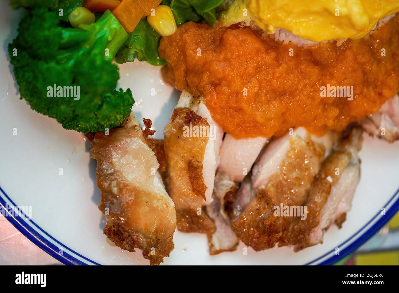 Vegetable Teriyaki Chicken Chop Dish Head Rice in a Hong Kong Tea ...