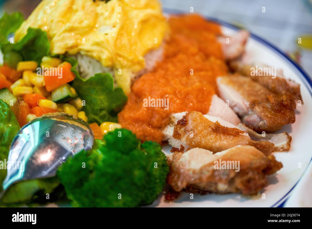 Vegetable Teriyaki Chicken Chop Dish Head Rice in a Hong Kong Tea ...