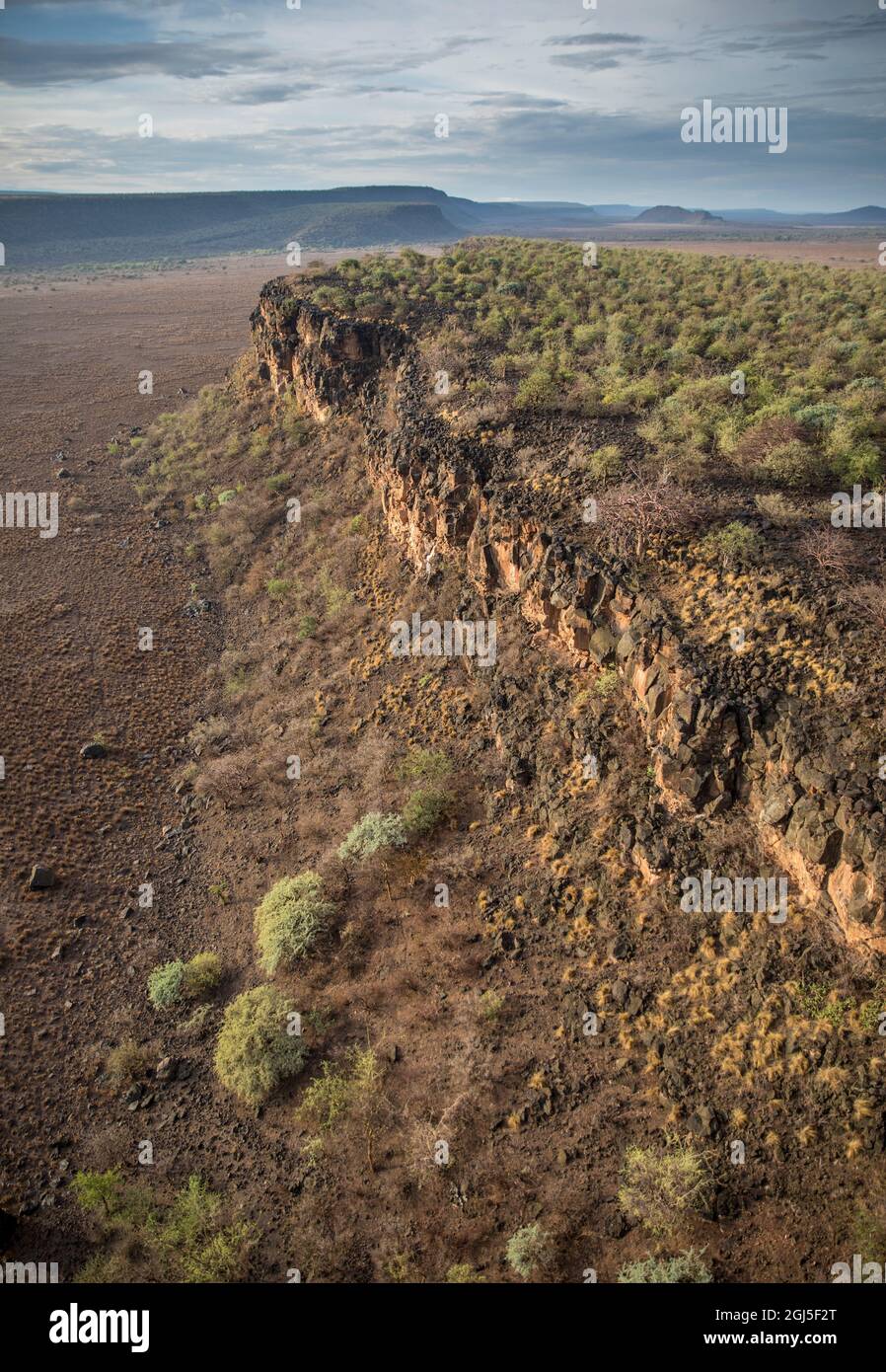 Africa, Kenya, Aerial view of red rock escarpment in Rift Valley south ...