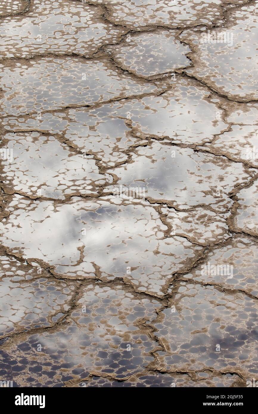 Africa, Kenya, Magadi, Aerial view of formations of dried salt in Lake ...