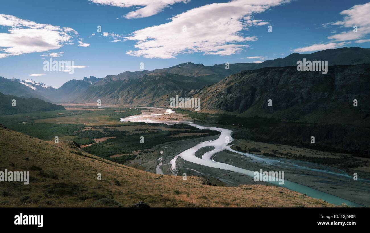 The turns river with a spectacular view of the valley landscape Stock ...