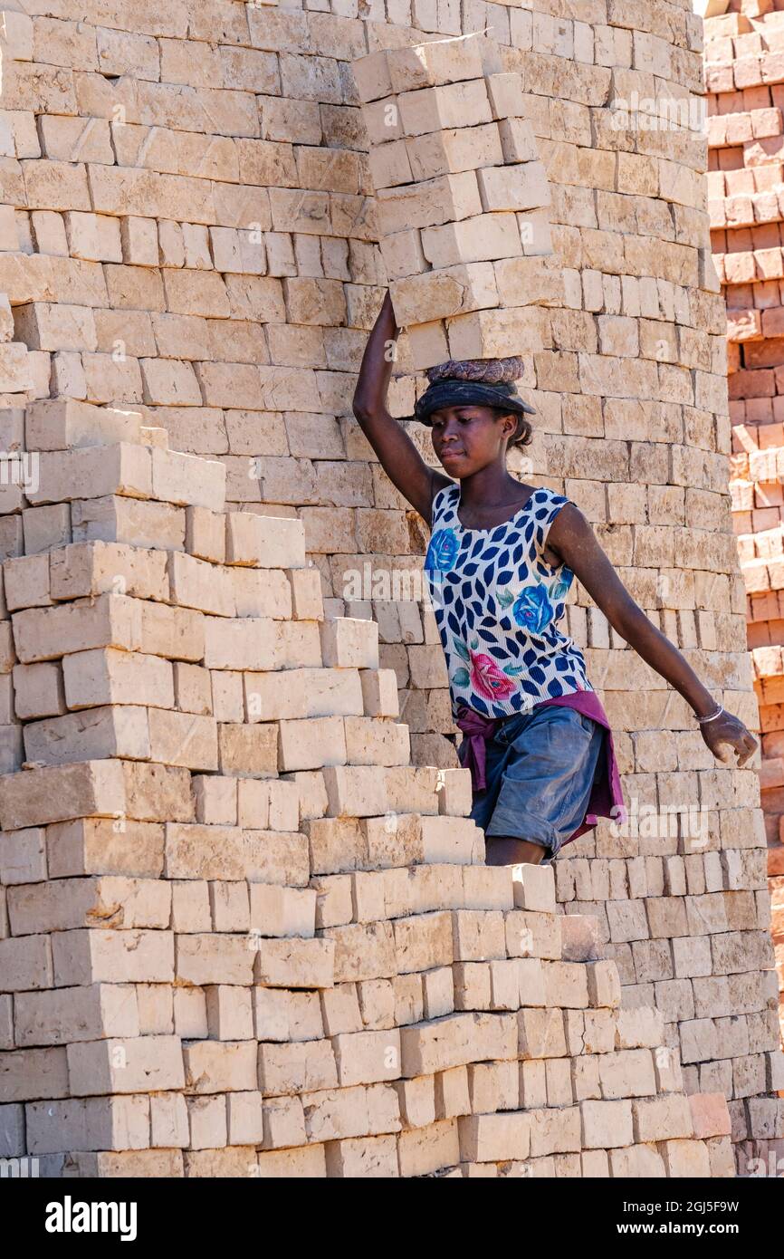 Africa, Madagascar, Antananarivo Province. Brick making factory, a ...