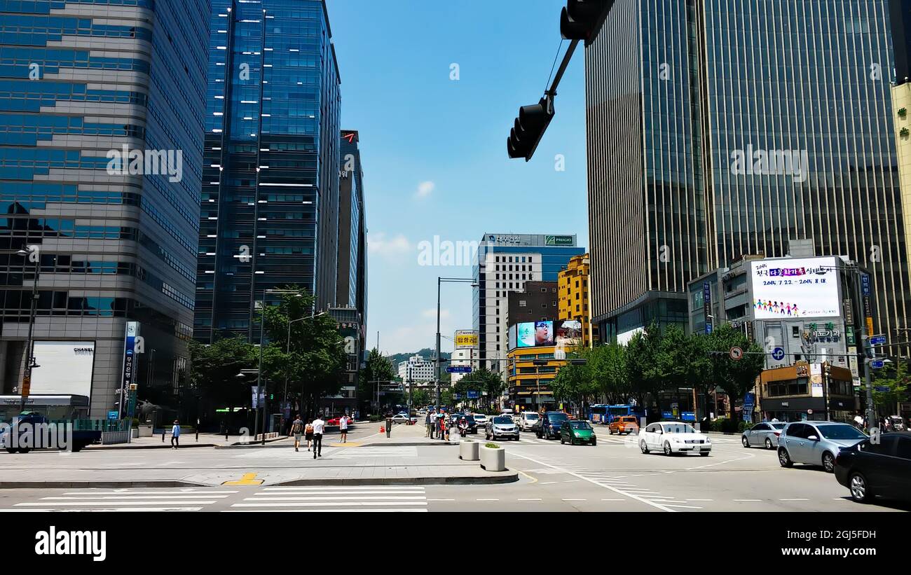SEOUL, KOREA, SOUTH - Jul 04, 2015: Downtown, main street Sejong-daero ...