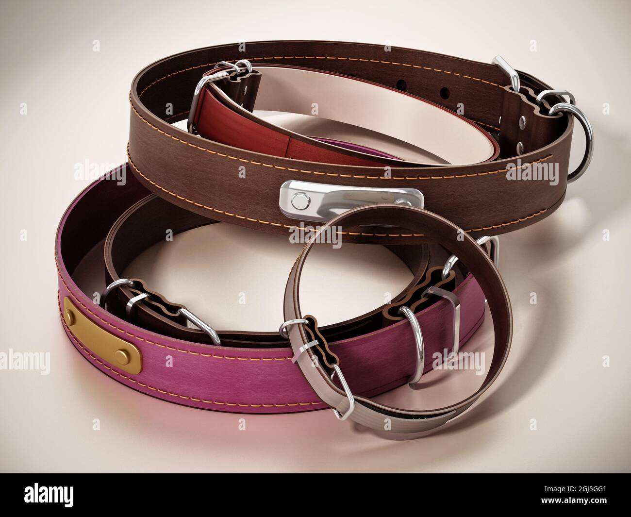 Dog collars in various sizes. 3D illustration Stock Photo - Alamy