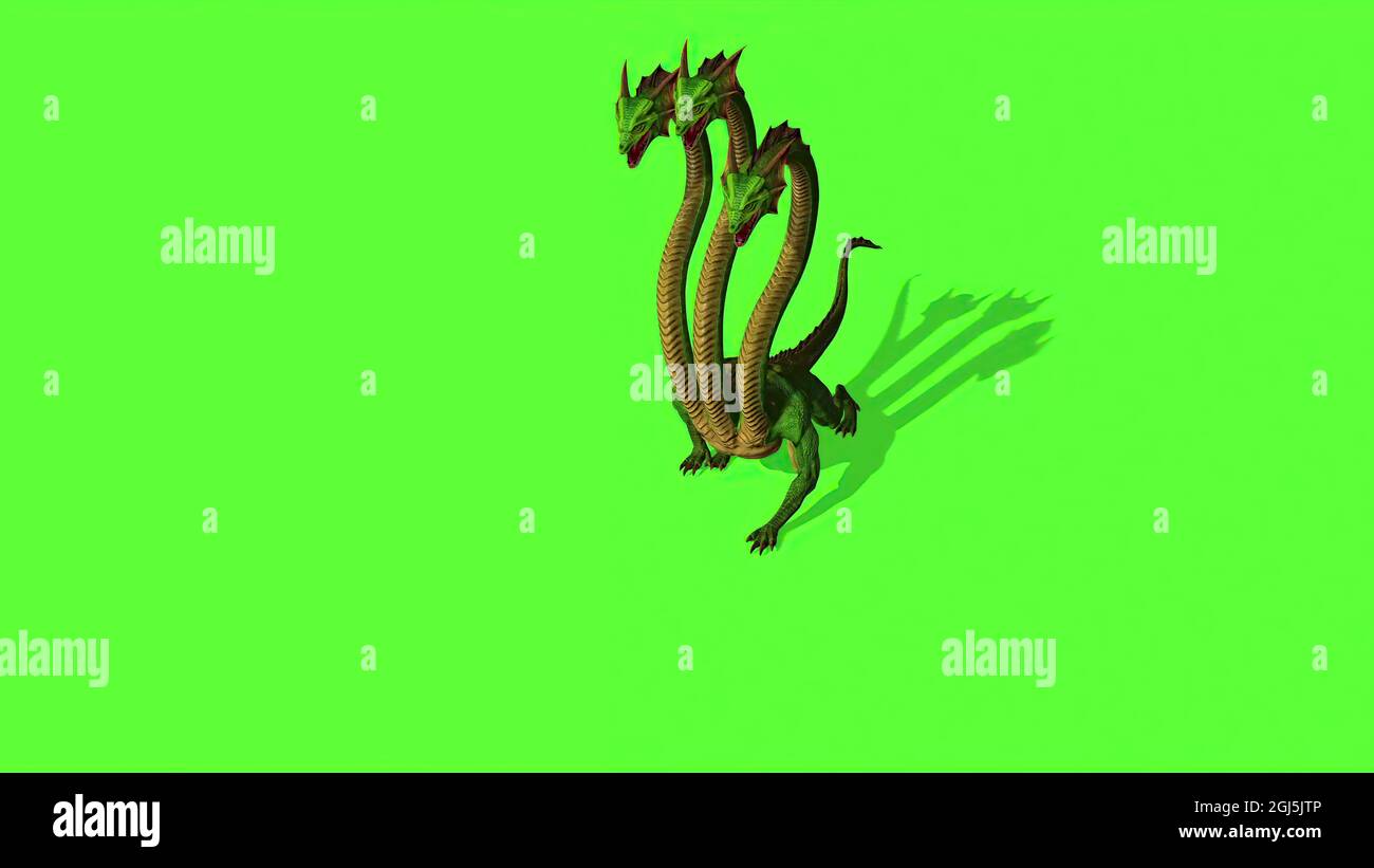 3d illustration - Hydra Mystical Water Snake On Green Screen Background ...