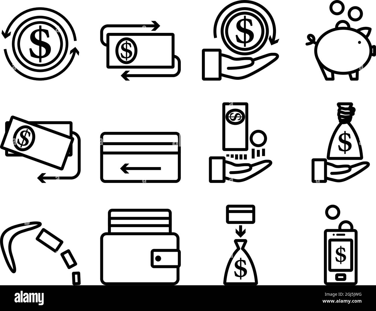 Money Icon Set. Bold outline design with editable stroke width. Vector ...