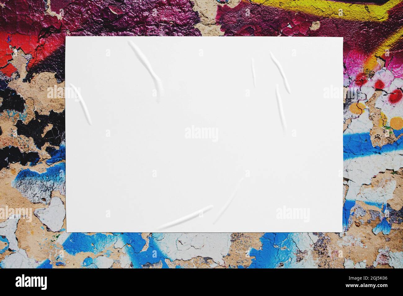 colorful urban wall texture with wrinkled glued poster template Stock ...