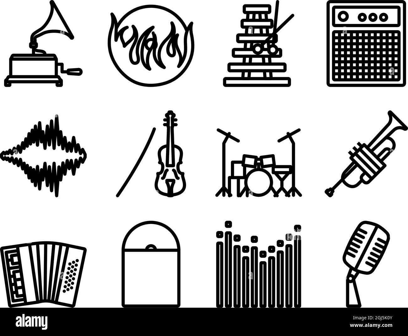 Music Icon Set. Bold outline design with editable stroke width. Vector ...
