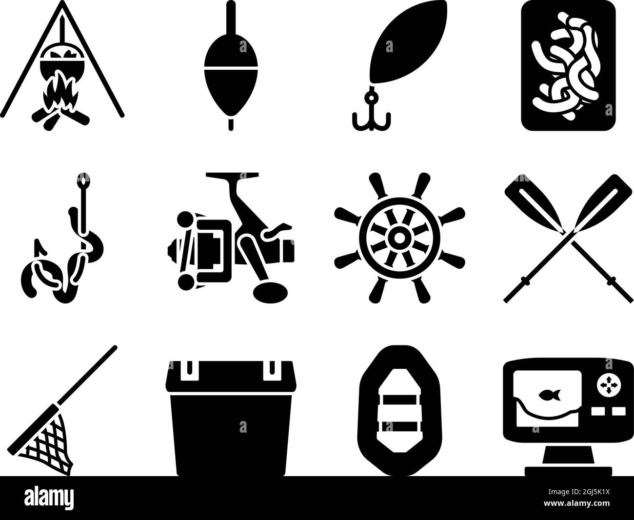 Fishing Icon Set. Fully editable vector illustration. Text expanded ...