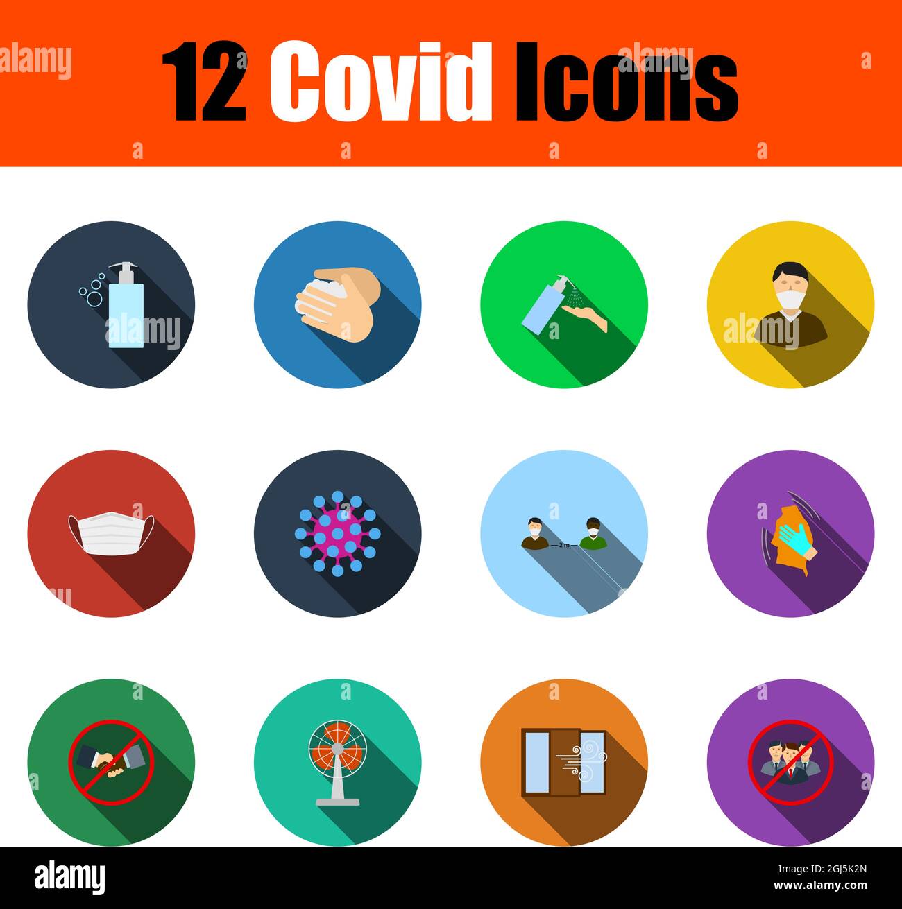 Covid Icon Set. Flat Design With Long Shadow. Vector illustration Stock ...