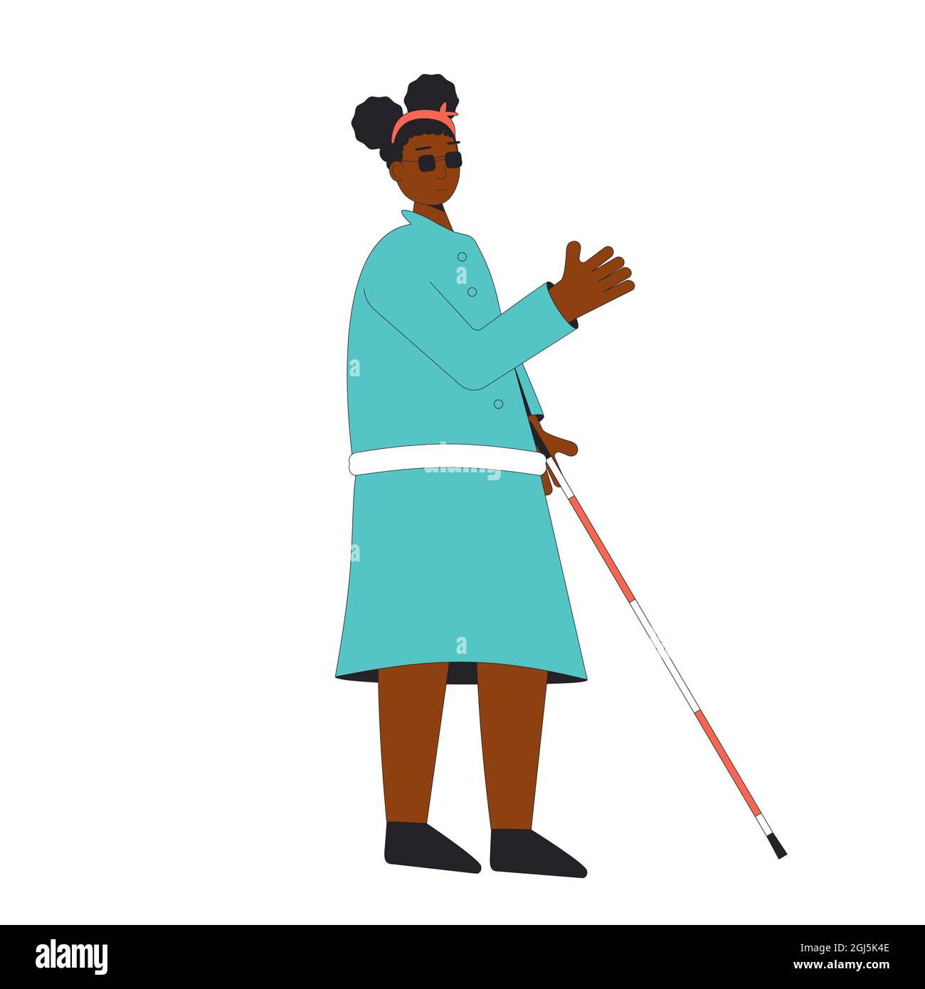 Blind young woman with stick. Girl with disability. Vector illustration ...