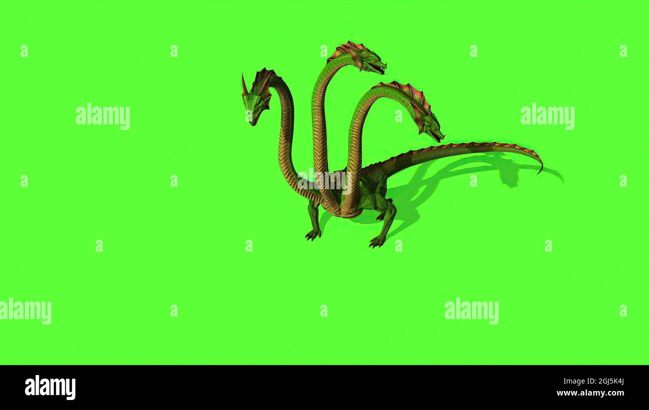 3d illustration - Hydra Mystical Water Snake On Green Screen Background ...