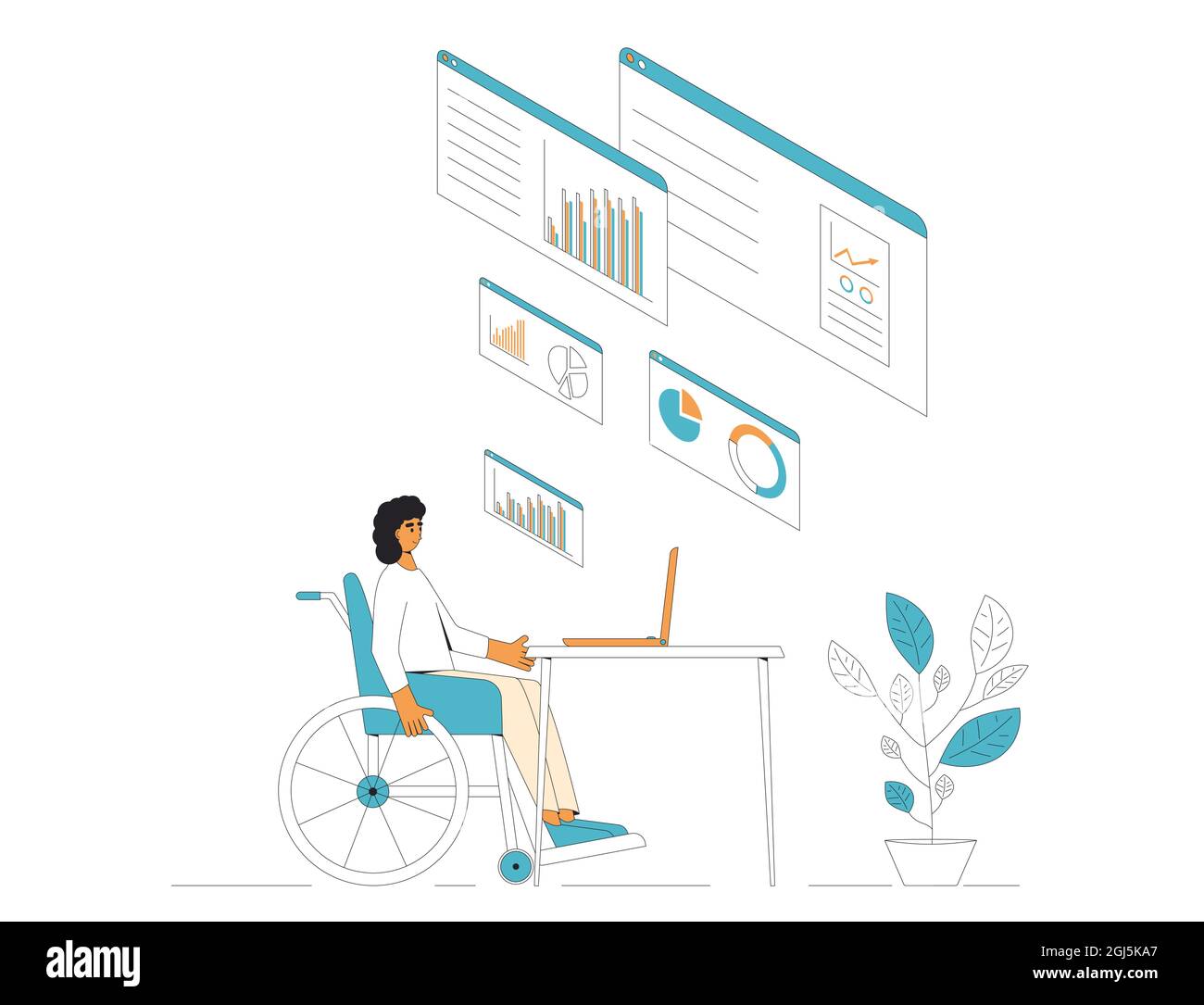 Data scientist. Business analyst concept. Woman in wheelchair working ...