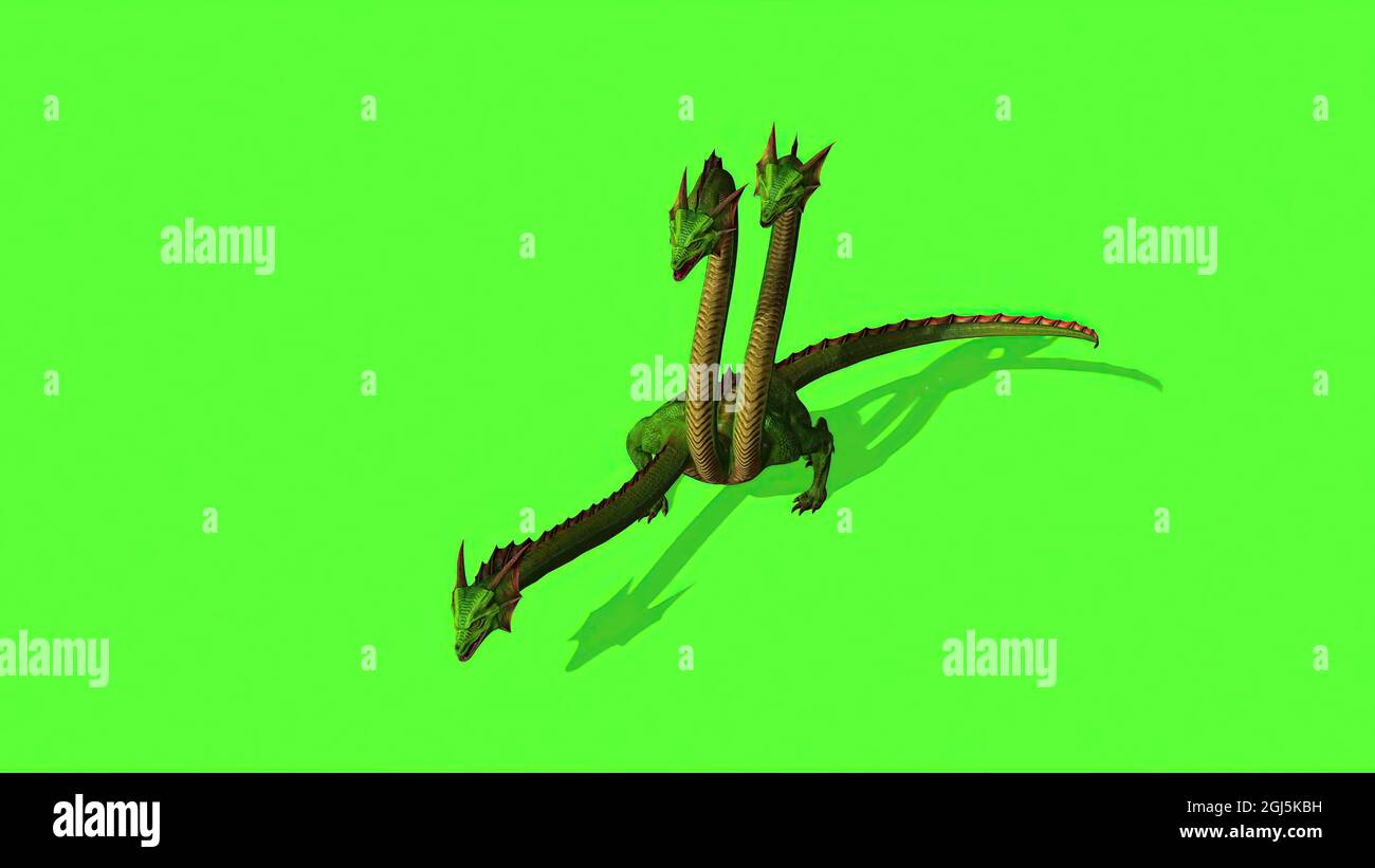 3d illustration - Hydra Mystical Water Snake On Green Screen Background ...
