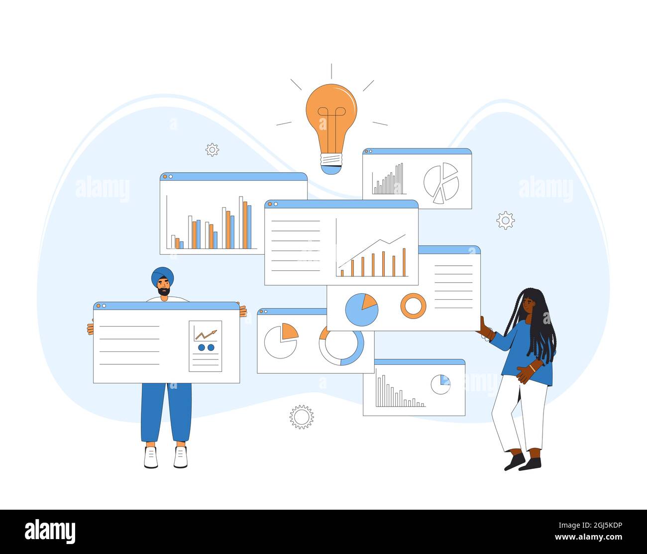 Data scientists. Business analyst concept. Characters with schemes and ...
