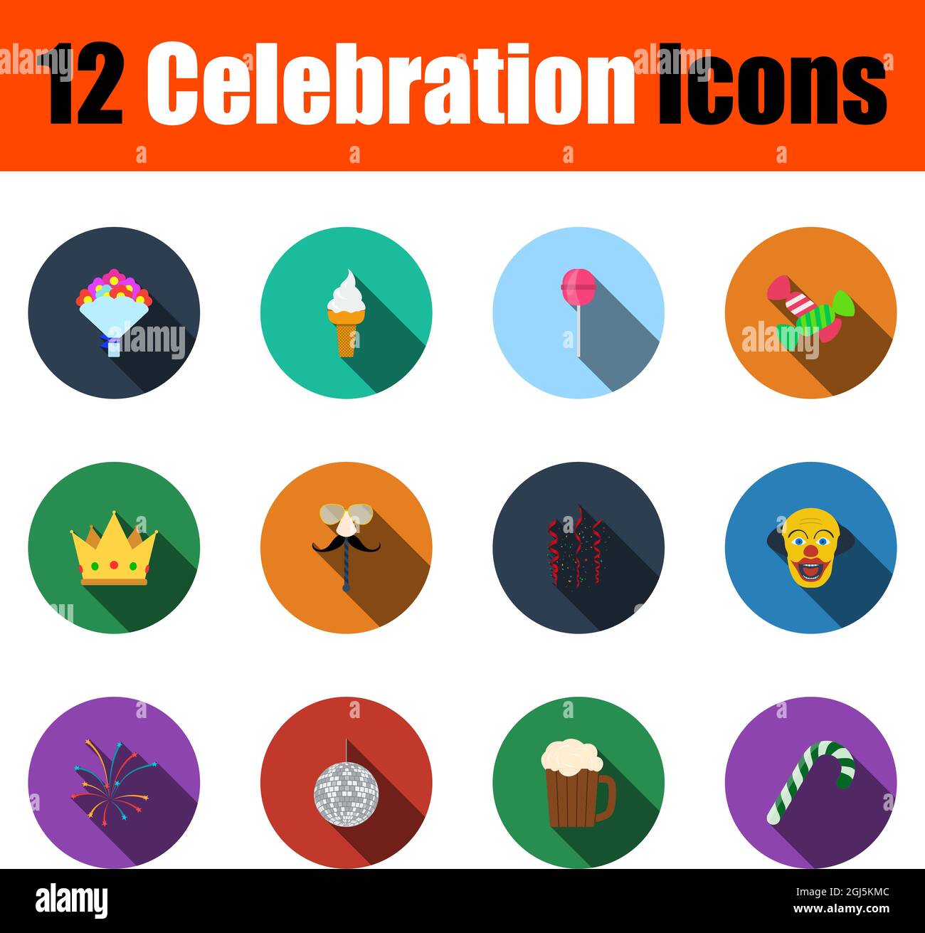 Celebration Icon Set. Flat Design With Long Shadow. Vector illustration ...