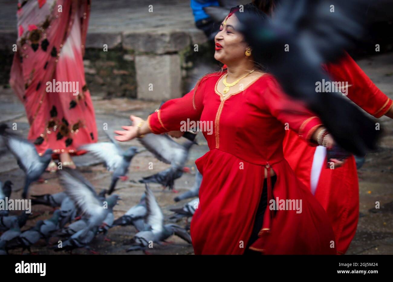 September 9, 2021, Kathmandu, Bagmati, Nepal: A Nepali woman gestures ...