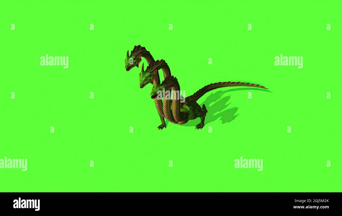 3d illustration - Hydra Mystical Water Snake On Green Screen Background ...