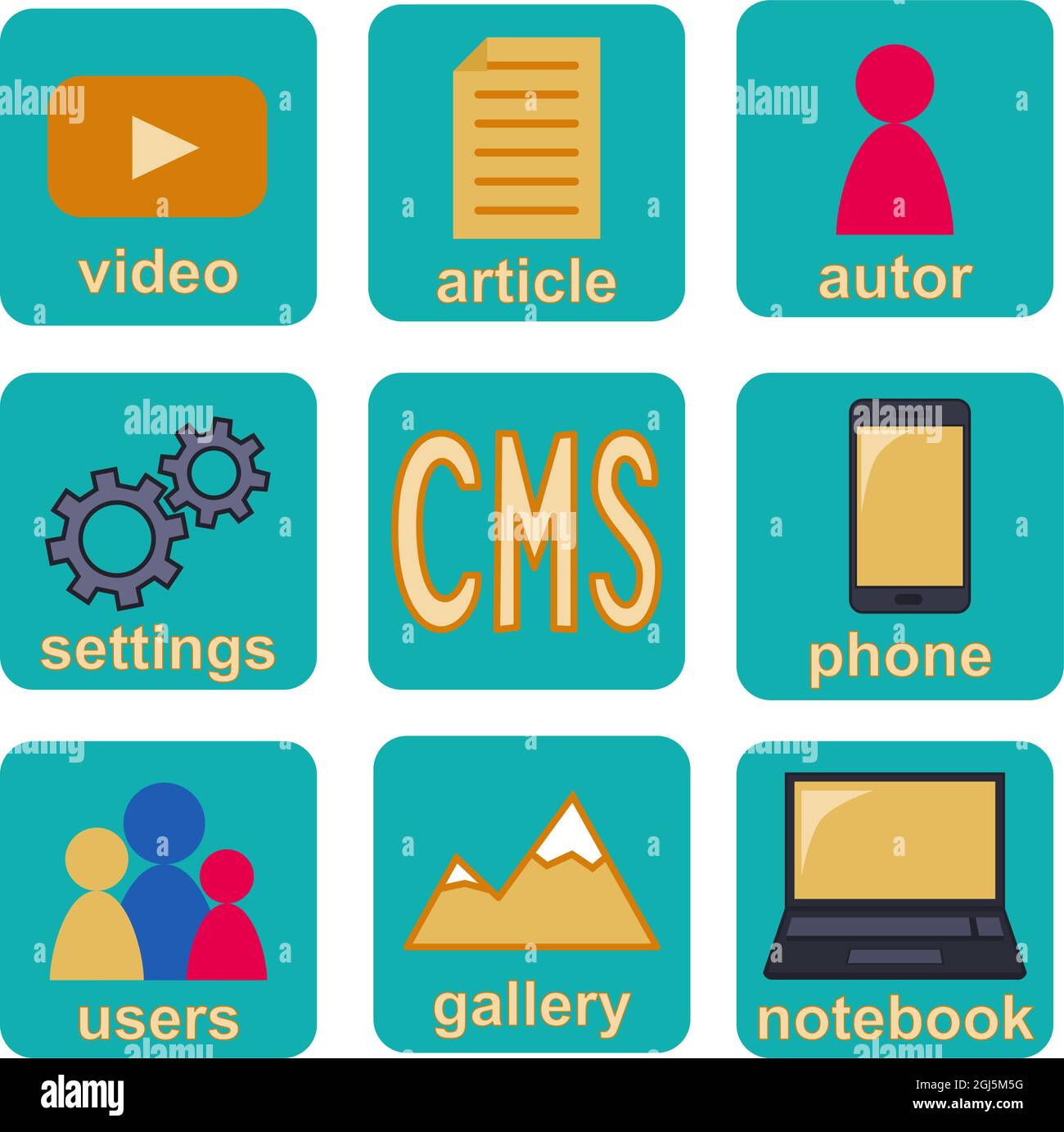 Colorful cartoon cms app infographic button elements. Simple content ...