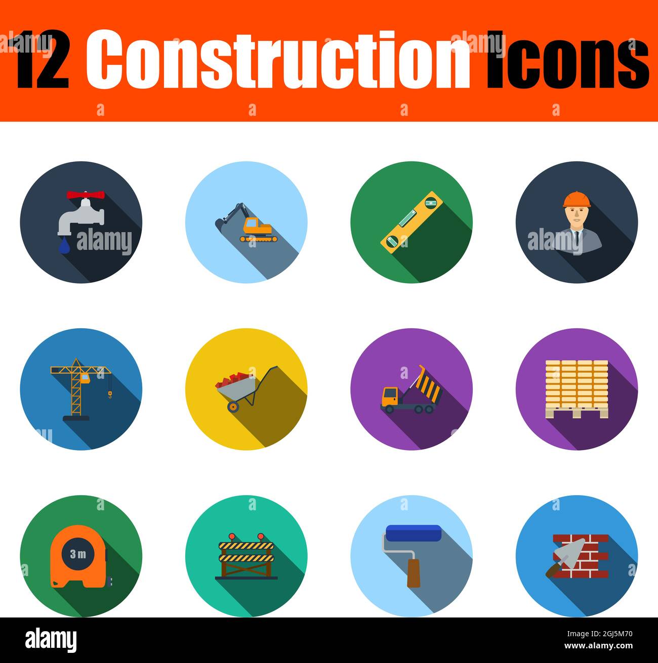 Construction Icon Set. Flat Design With Long Shadow. Vector ...