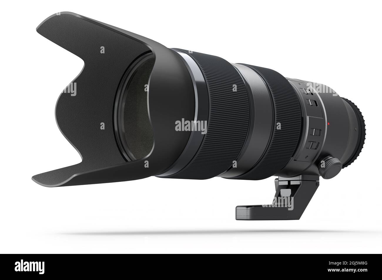 Modern nonexistent DSLR telephoto camera lens on white background. 3D ...