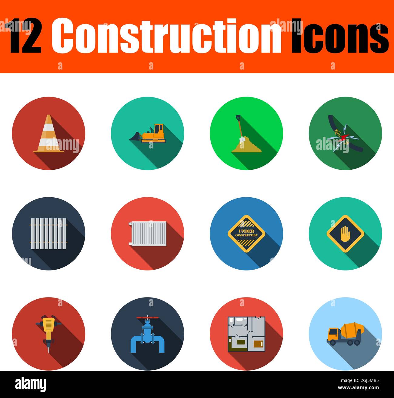 Construction Icon Set. Flat Design With Long Shadow. Vector ...