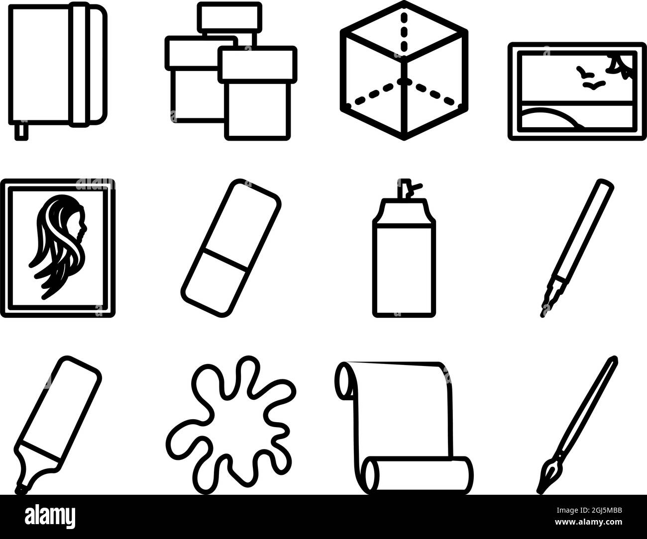 Painting Icon Set. Bold outline design with editable stroke width ...