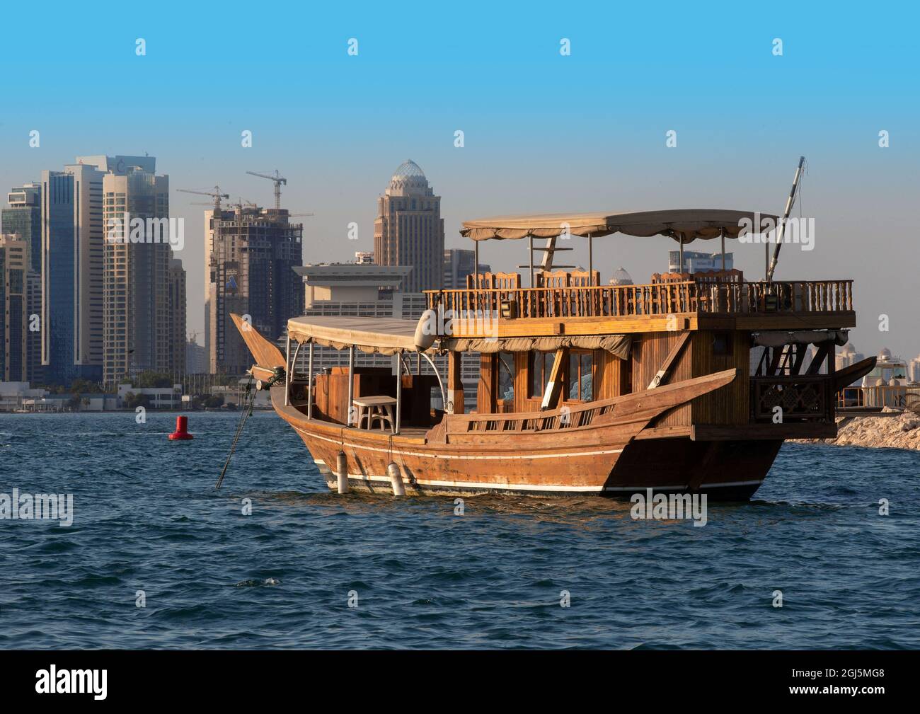 Traditional Arabic dhow - boats in Doha Cornish - QATAR Stock Photo - Alamy