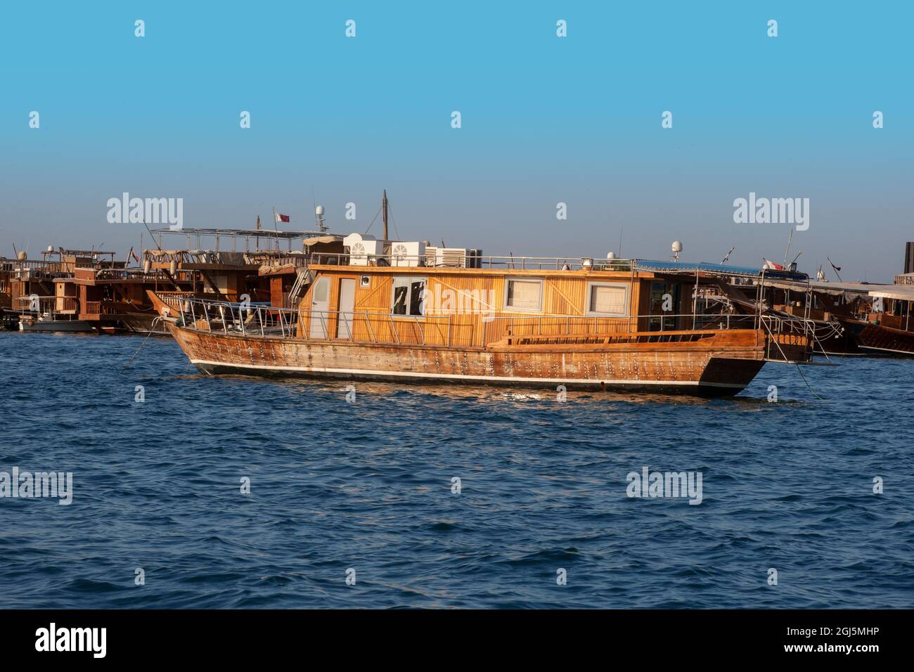 Traditional Arabic dhow - boats in Doha Cornish - QATAR Stock Photo - Alamy