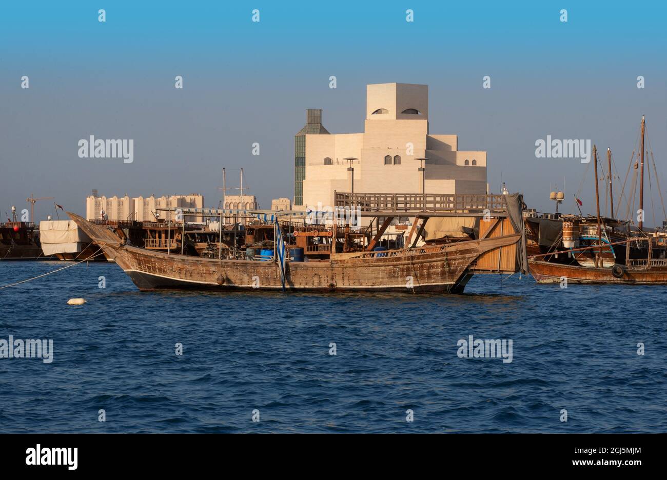 Traditional Arabic dhow - boats in Doha Cornish - QATAR Stock Photo - Alamy