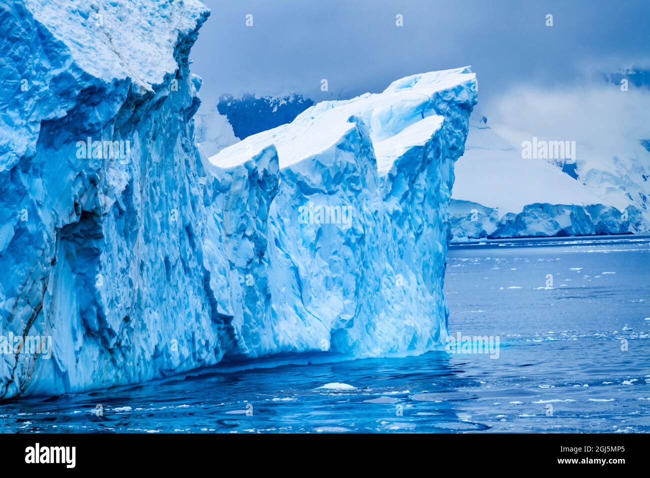 Blue glaciers, Dorian Bay, Antarctic Peninsula, Antarctica. Blue ice ...