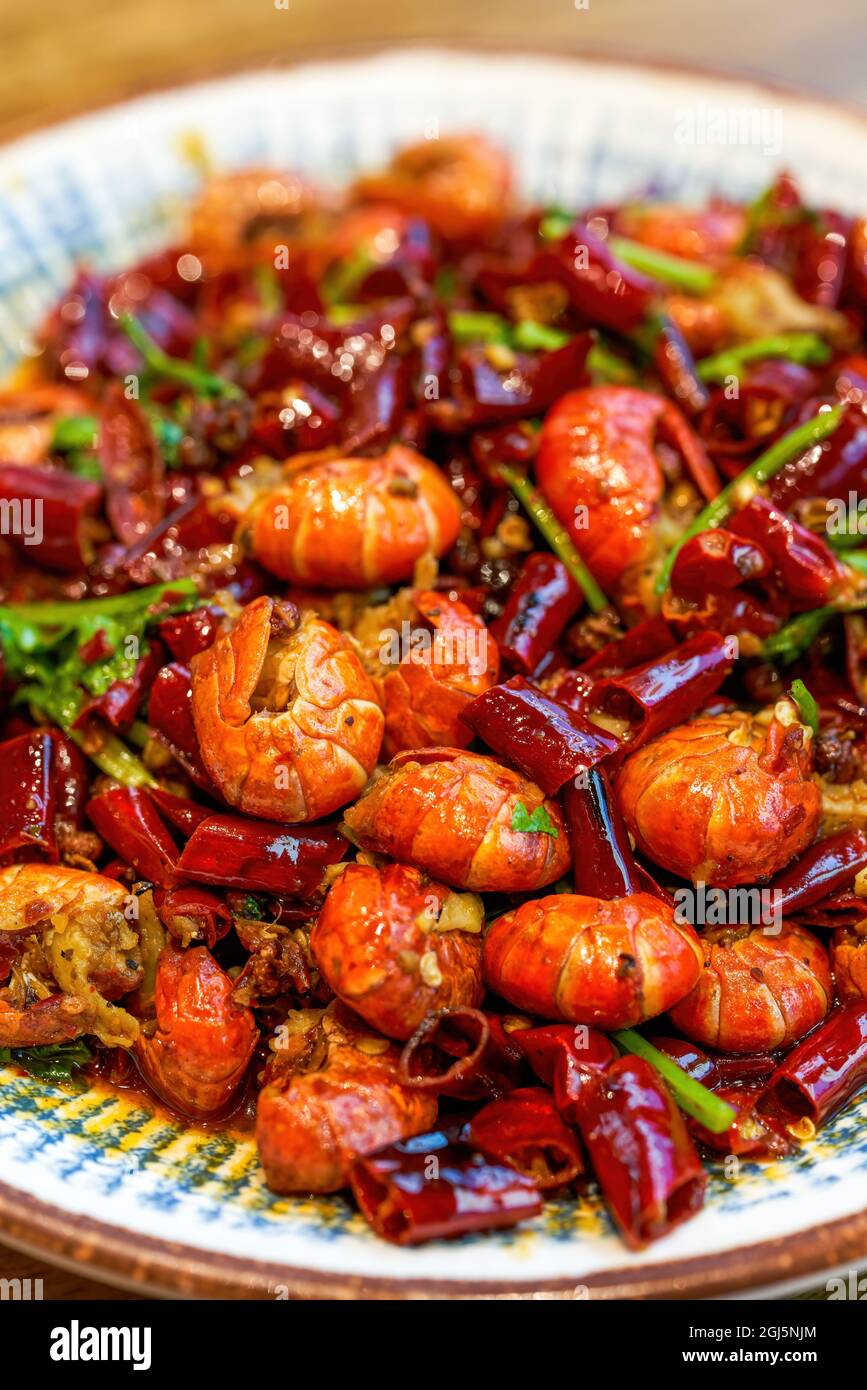 A dish of spicy and delicious spicy crayfish tails Stock Photo - Alamy